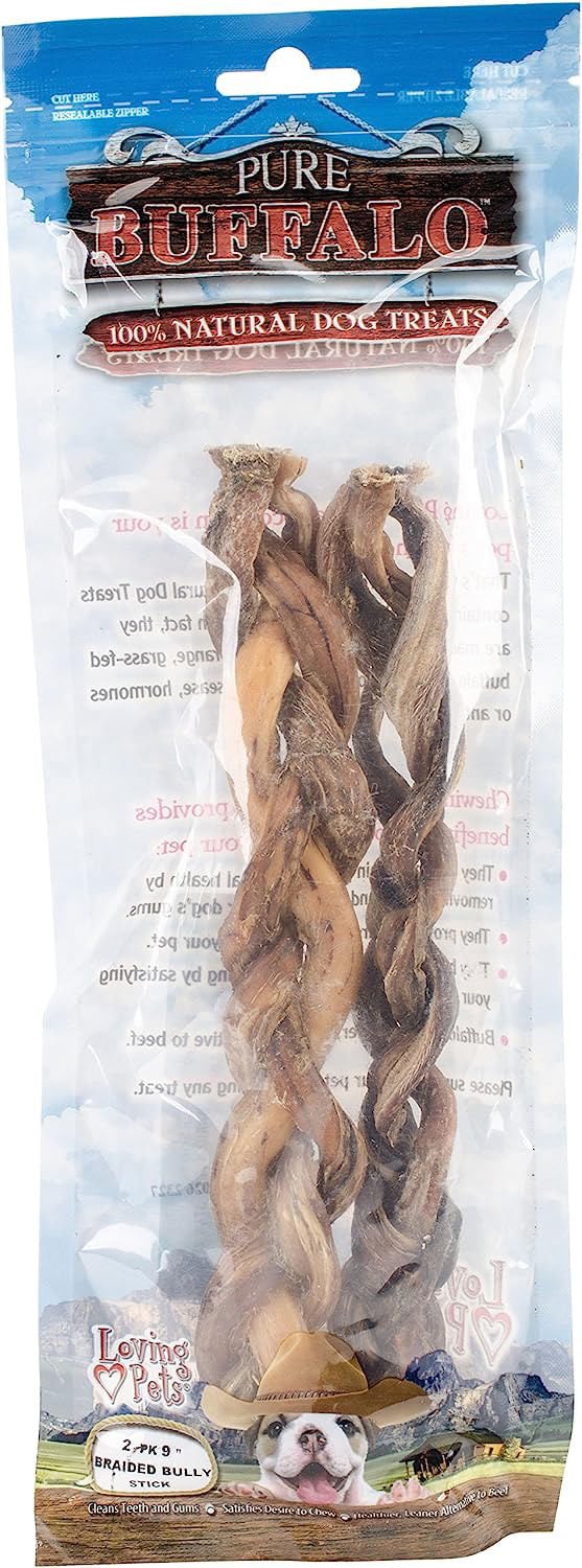 9" Pure Buffalo Braided Bully Stick, 2 pack — Jeffers