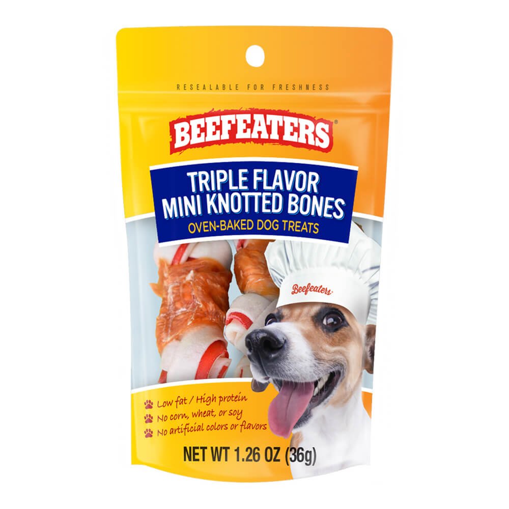 Beefeaters Triple Flavor Mini Knot Bones Dog Treats, 1.26oz, 12 pack ...