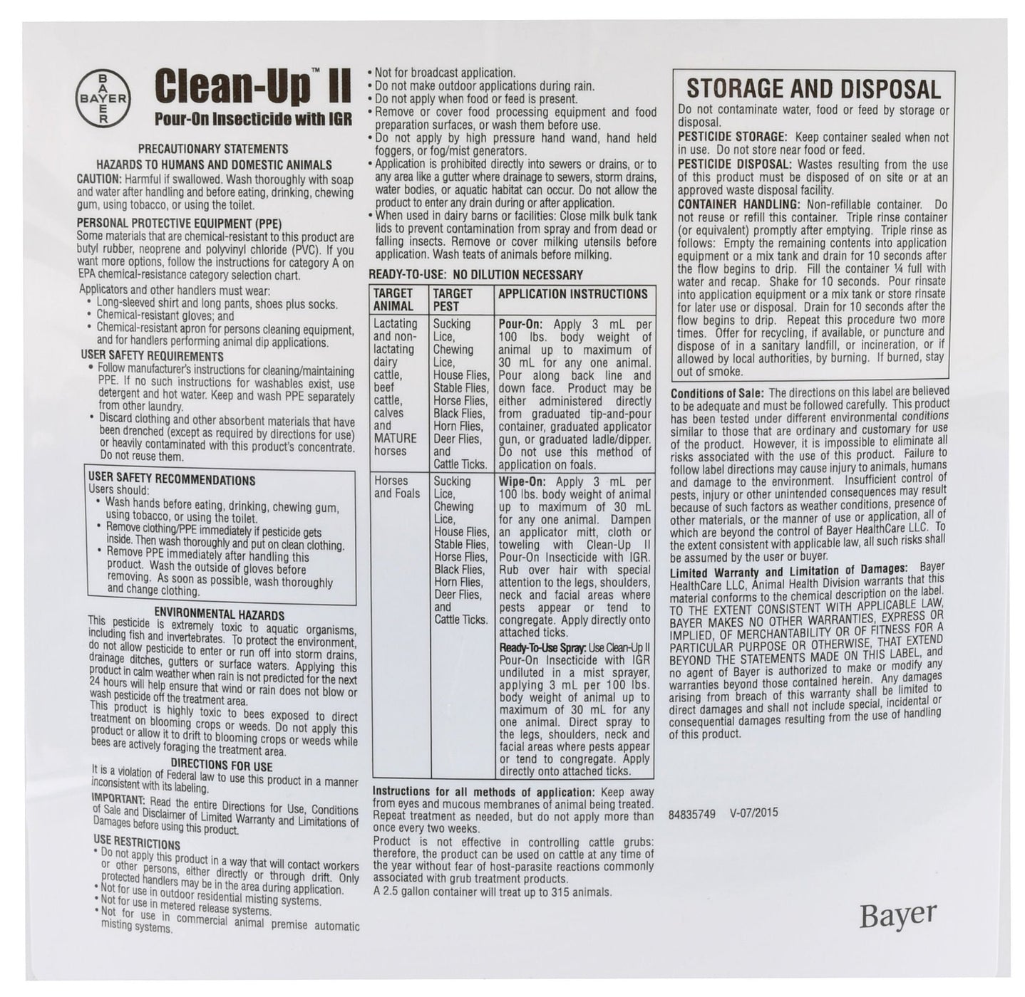 Clean-Up II Pour-On Insecticide with IGR for Horses & Cattle — Jeffers