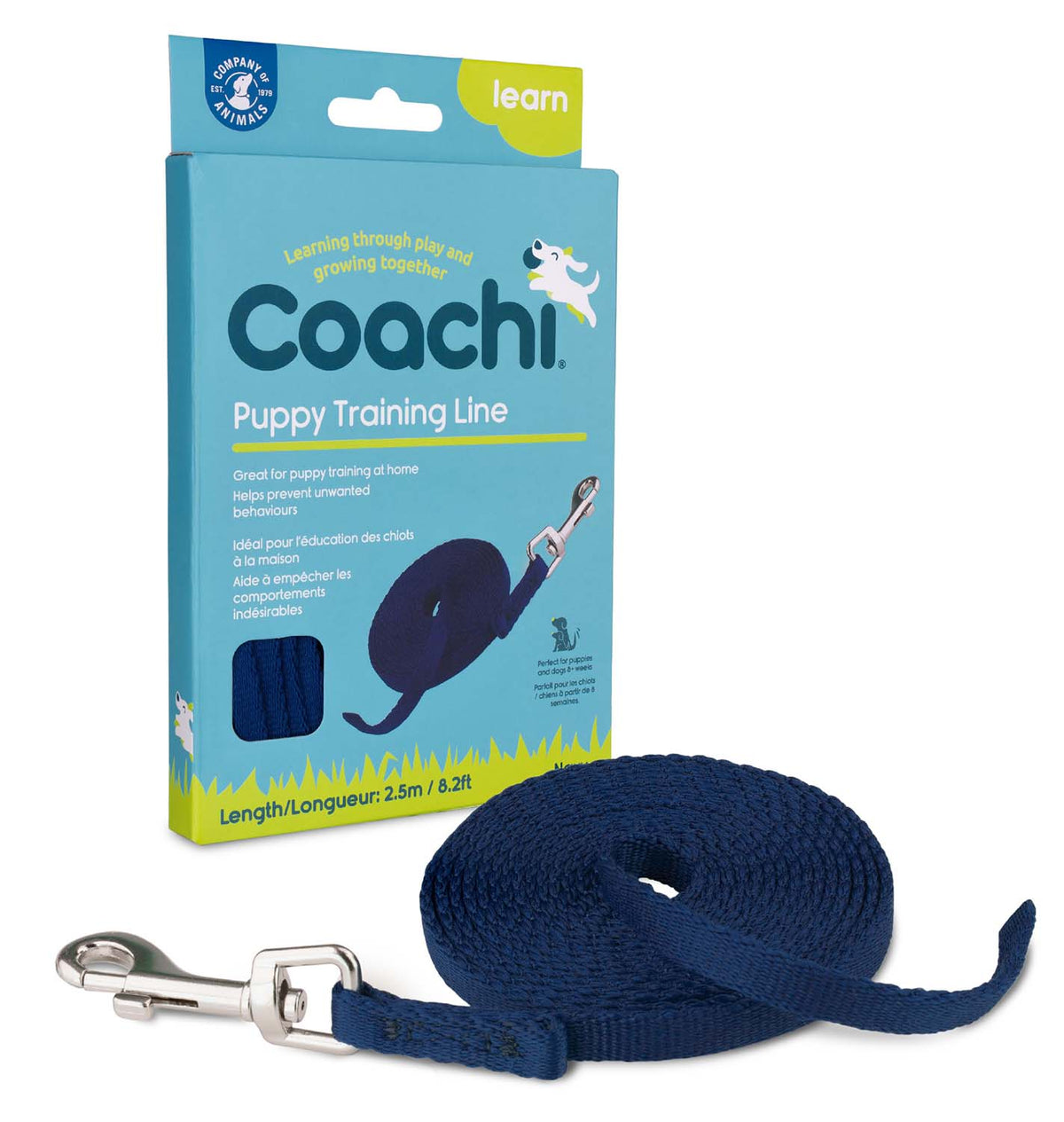 Coachi Puppy Training Line Navy, 2.5m, Lightweight — Jeffers