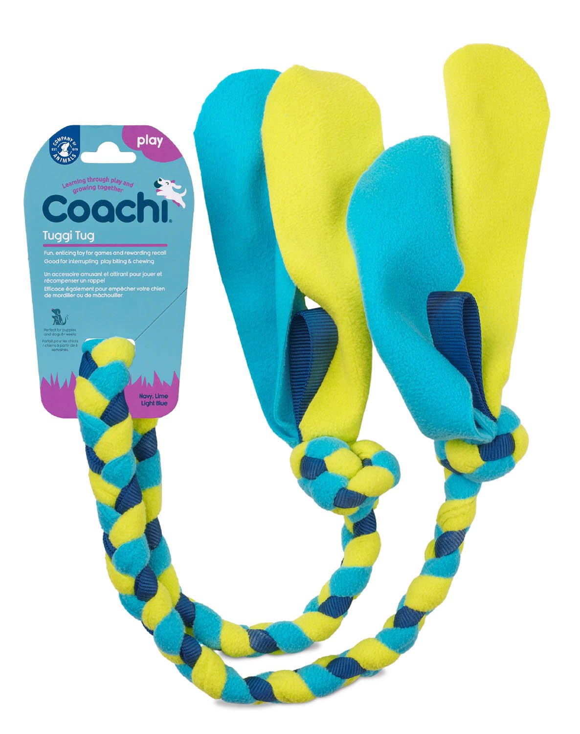 Coachi Tuggi Tug Dog Toy, Navy, Lime & Light Blue — Jeffers