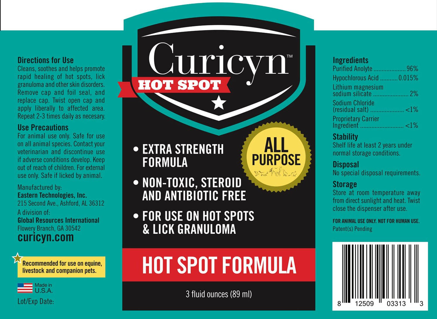 Curicyn Hot Spot Formula for Animals, 3 oz bottle — Jeffers