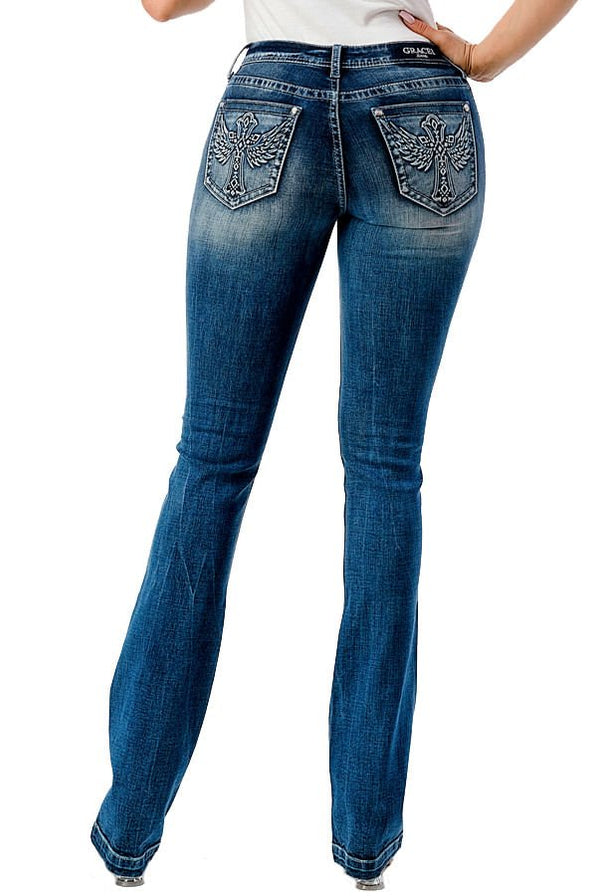 Grace in LA 3D Wing Mid Rise Bootcut Jeans, 25-34 — Jeffers