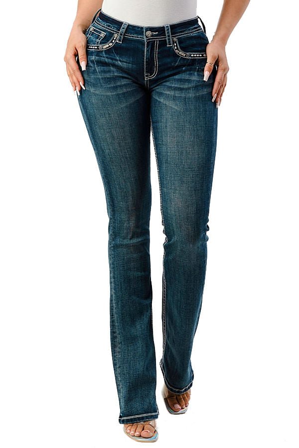 Grace in LA Horse Embroidered Mid Rise Bootcut Jeans, 25-34 — Jeffers