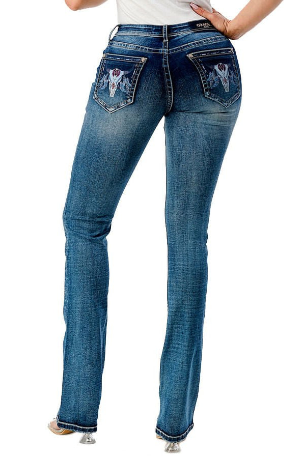 Grace in LA Steer Head Print Mid Rise Bootcut Jeans, 25-34 — Jeffers