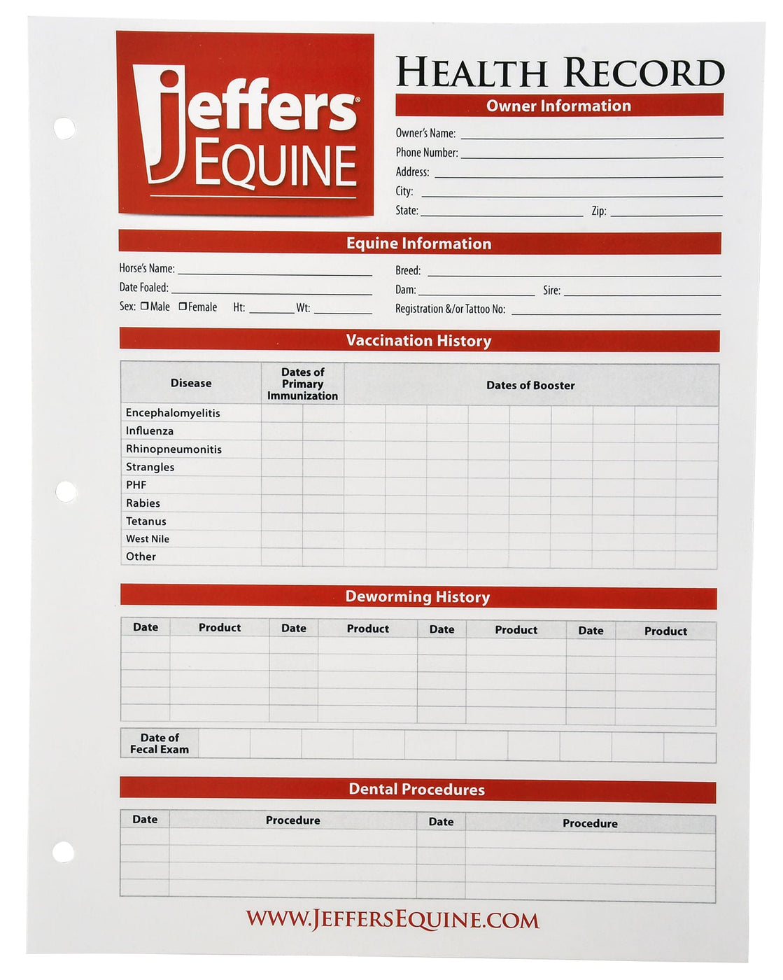 Horse Health Records, 8.5" x 11" with 3-hole Punch by Jeffers