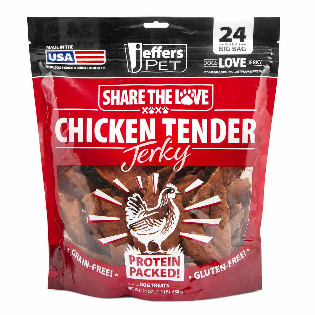 Jeffers Pet Grain-Free Chicken Jerky Dog Treats, 24 oz