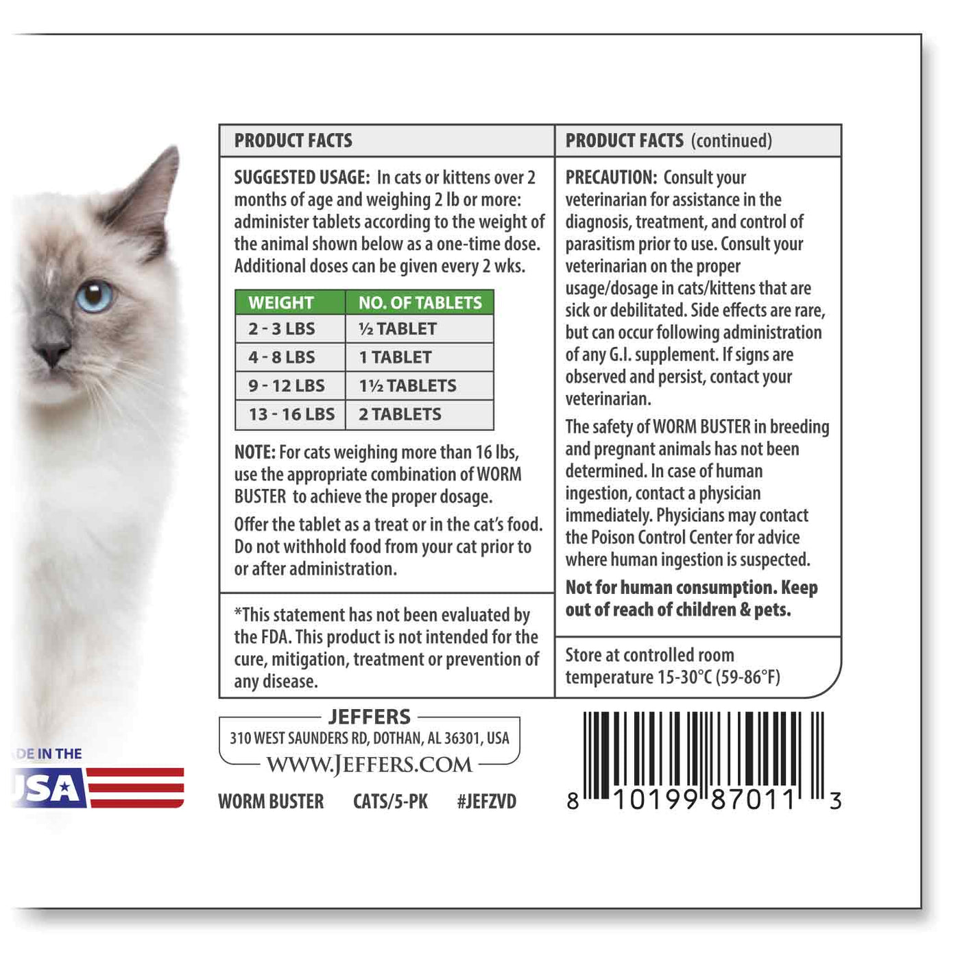 Jeffers Worm Buster Cat Dewormer Flavored Tablets w/ Praziquantel ...