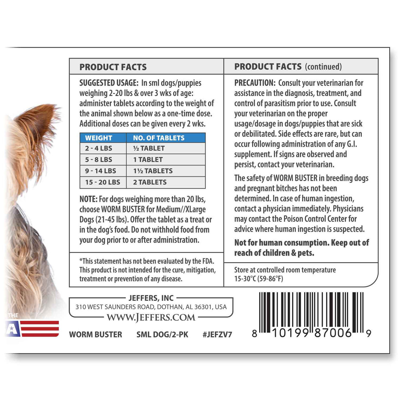 Jeffers Worm Buster Dog Dewormer Flavored Tablets, 12 count