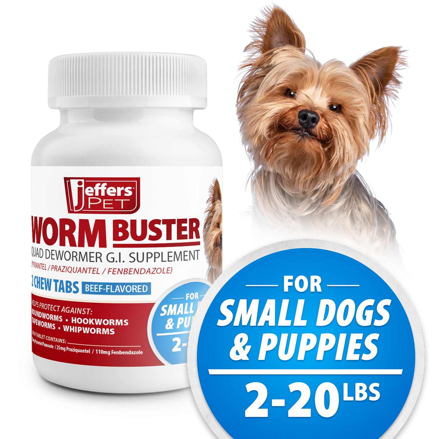 Jeffers Worm Buster Dog Dewormer Flavored Tablets, 12 count
