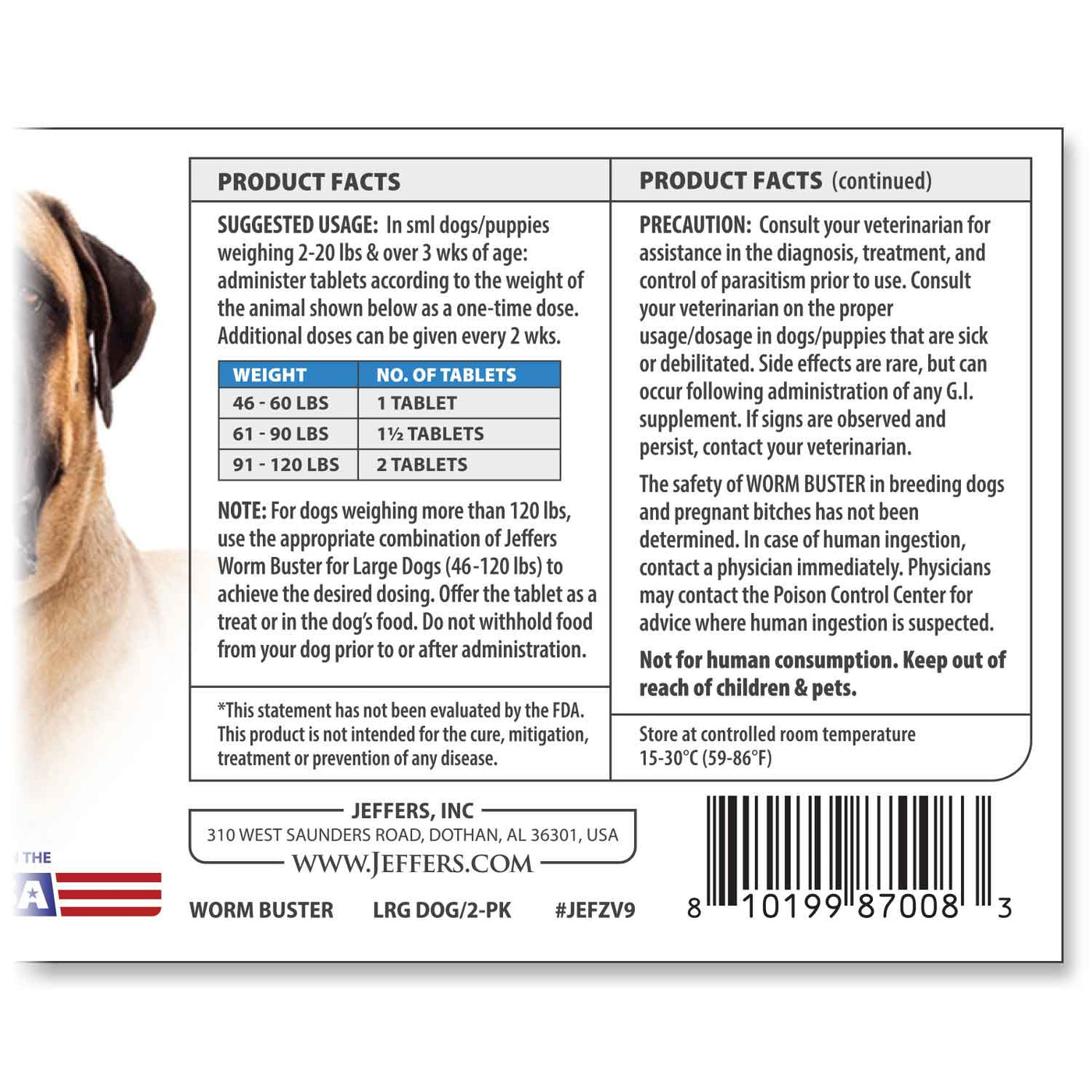 Jeffers Worm Buster Dog Dewormer Flavored Tablets, 12 count