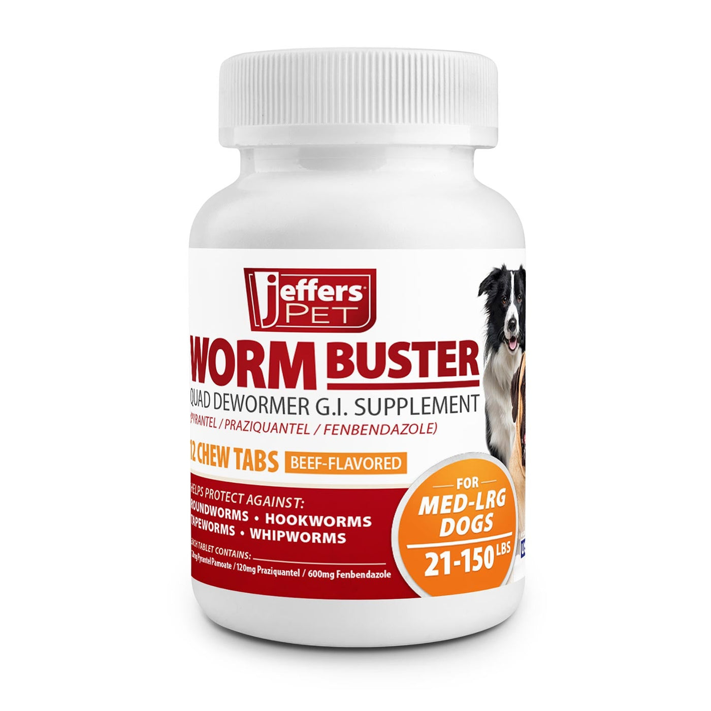 Jeffers Worm Buster Dog Dewormer Flavored Tablets, 12 count