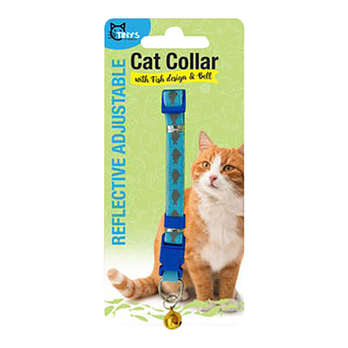 Duke's 7-11" Reflective Adjustable Cat Collar with Fish Design and Bell ...