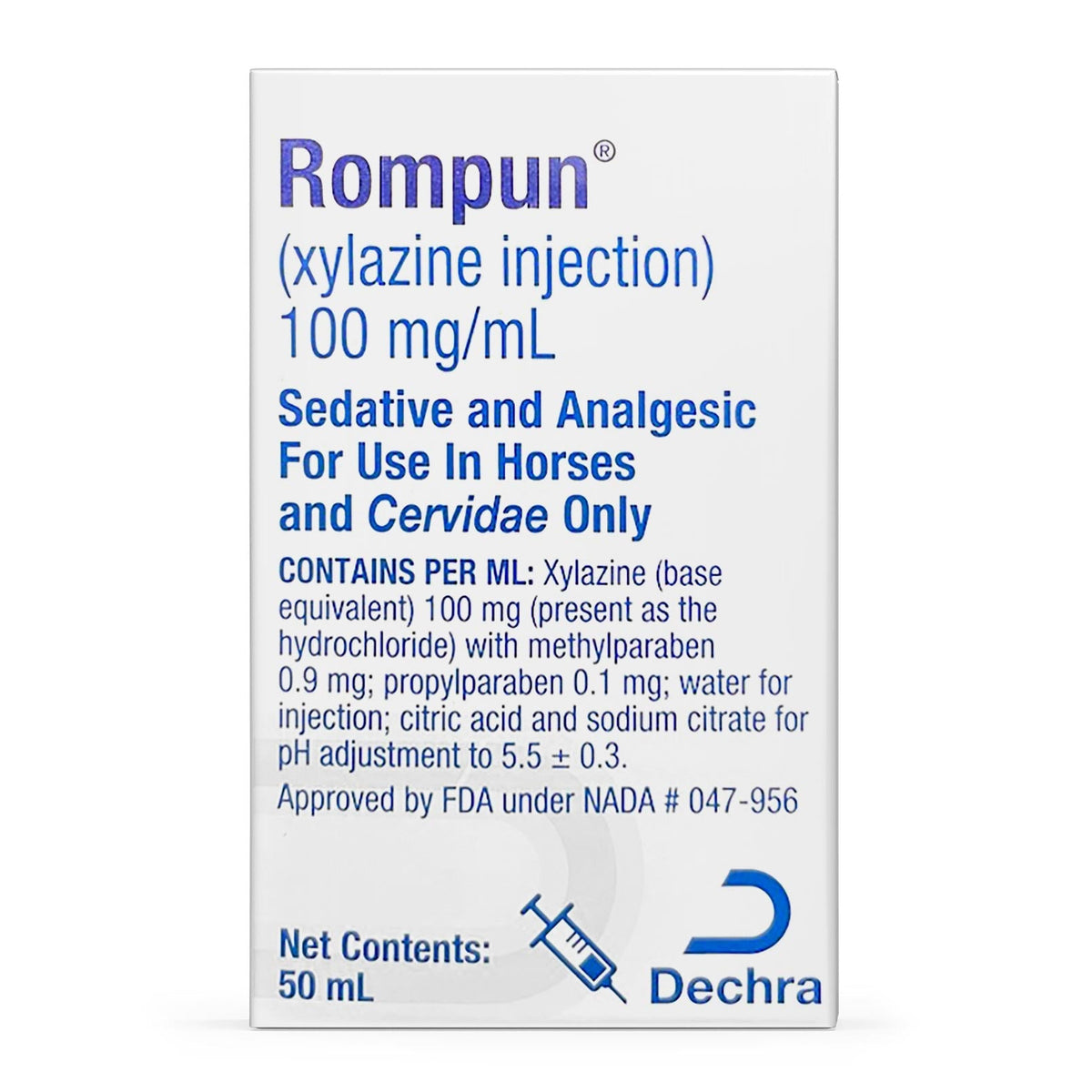 Rompun (Xylazine Injection), 100 mg/mL x 50 mL — Jeffers