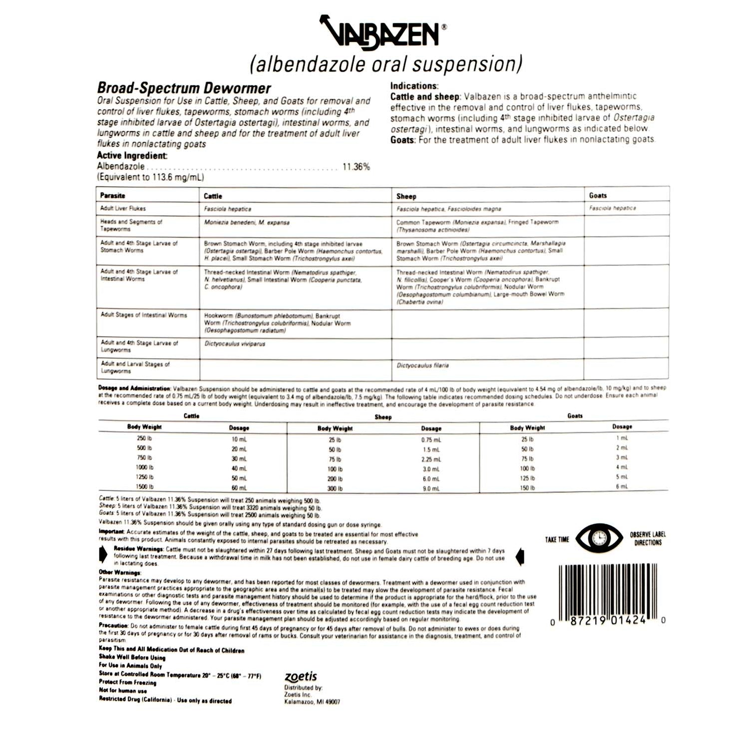 Valbazen Broad-Spectrum Drench Dewormer Oral Suspension for Goats — Jeffers