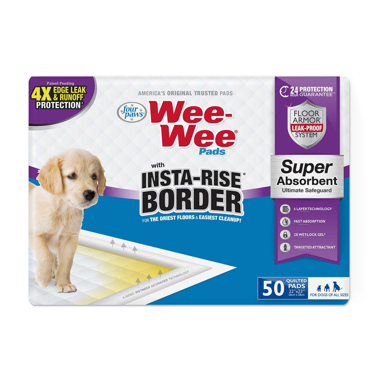 Wee-Wee Super Absorbent Dog Pee Pads with Insta-Rise Border, Leakproof ...